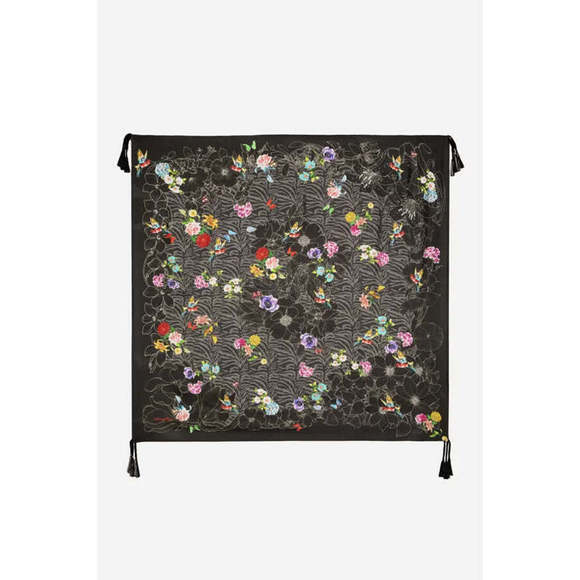 Johnny Was | Accessories | Johnny Was Floral Flower Silk Square Black ...